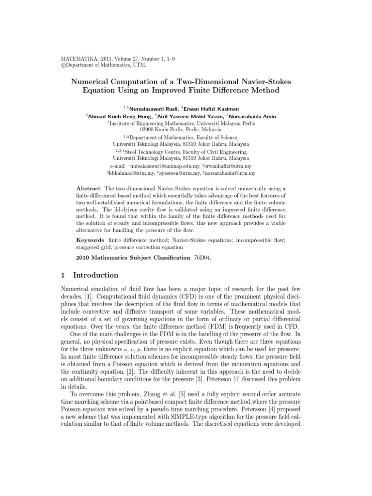 Numerical Computation of A Two-Dimensional Navier-Stokes Equation Using ...