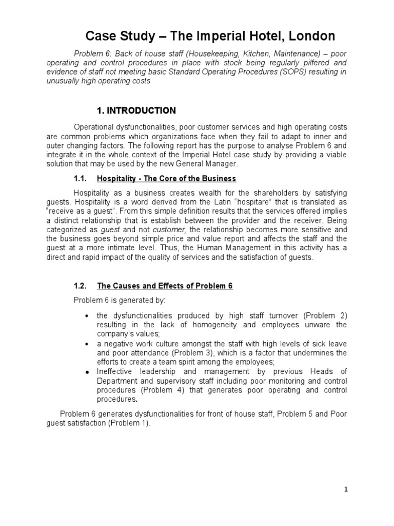 Case Study - The Imperial Hotel, London: 1.1. Hospitality - The Core of ...