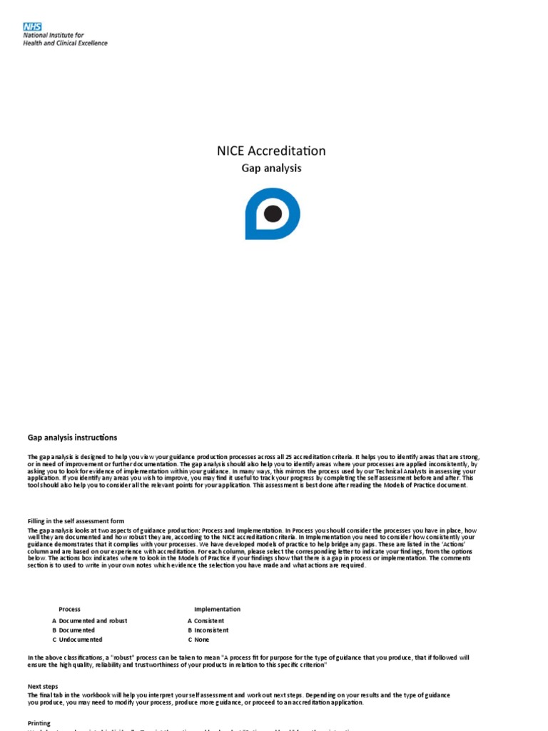 NICE Accreditation: Gap Analysis | PDF | Governance | Documentation