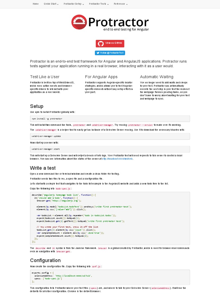 Protractor - End-To-End Testing For Angularjs | PDF | Selenium ... Protractor - End-To-End Testing For Angularjs | PDF | Selenium ...