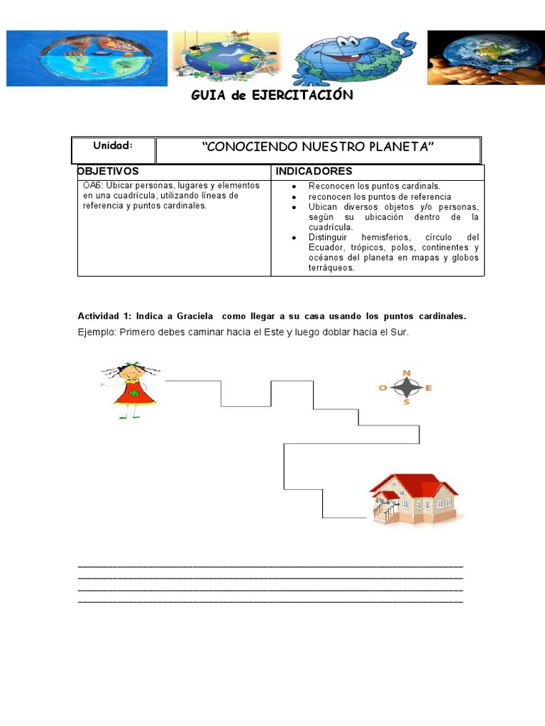 GUIA Ejercicios Puntos Cardinales | PDF | Ciencias de la Tierra | Geografía