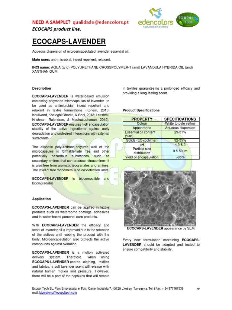 Ecocaps-Lavender Textiles Tds | PDF | Chemistry | Materials