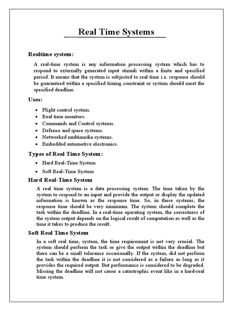 Real Time Systems: Realtime System | PDF | Real Time Computing | Scheduling (Computing)