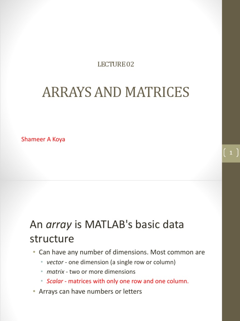 Arrays and Matrices: Shameer A Koya | PDF | Matrix (Mathematics) | Functional Analysis