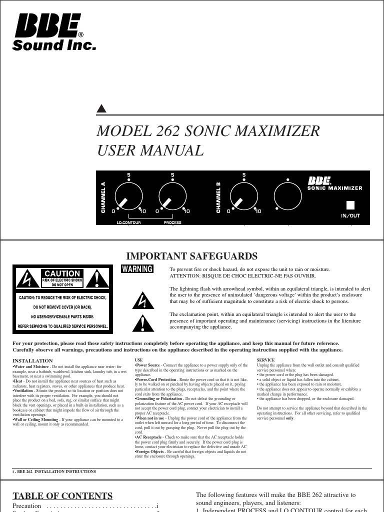 Model 262 Sonic Maximizer User Manual | PDF | Amplifier | Loudspeaker