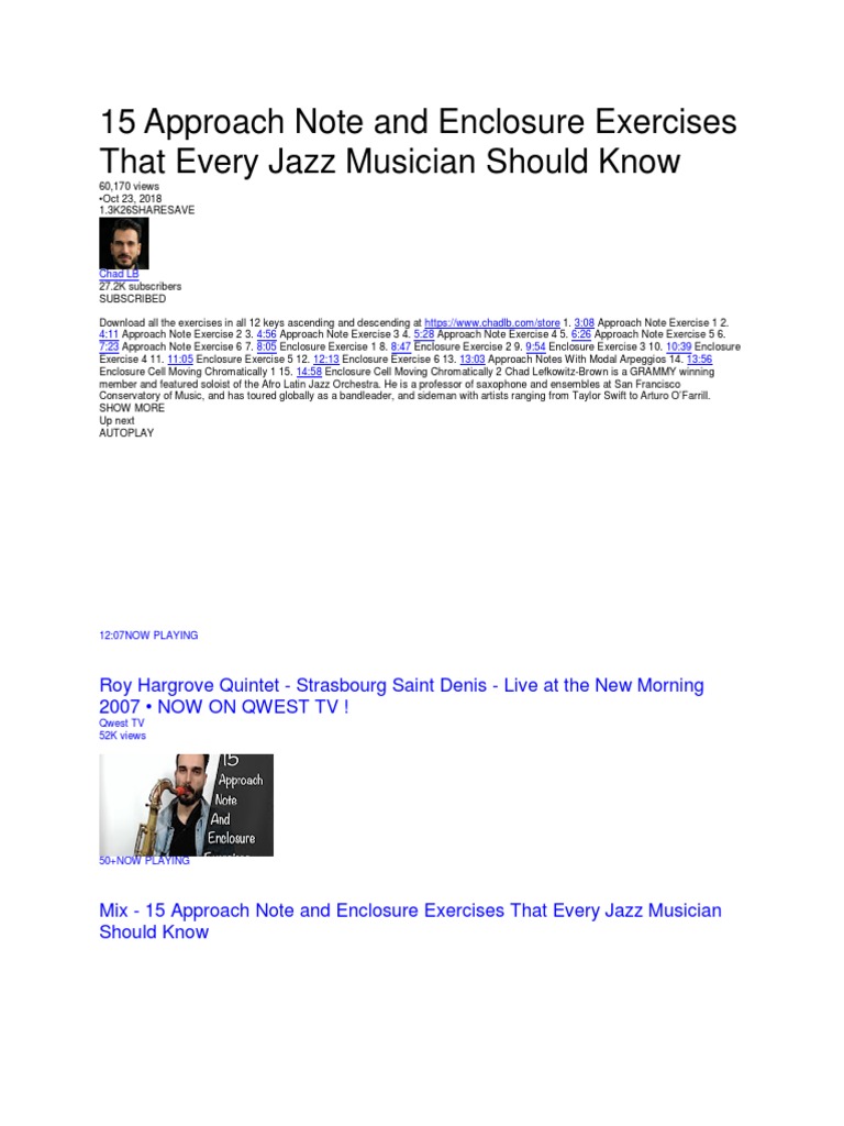 Jazz Approach Note Exercises Guide | PDF | Jazz | American Styles Of Music