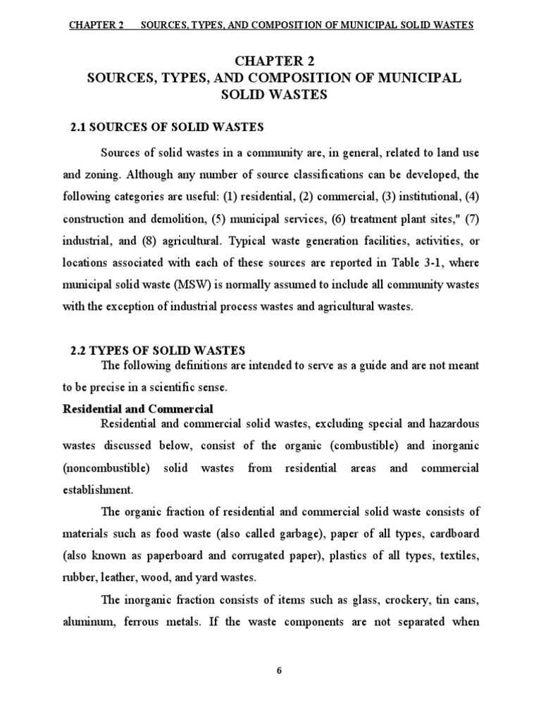 Sources, Types, and Composition of Municipal Solid Wastes | PDF ...