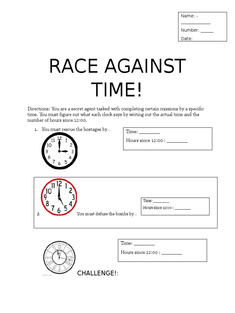 Race Against Time - Worksheet | PDF
