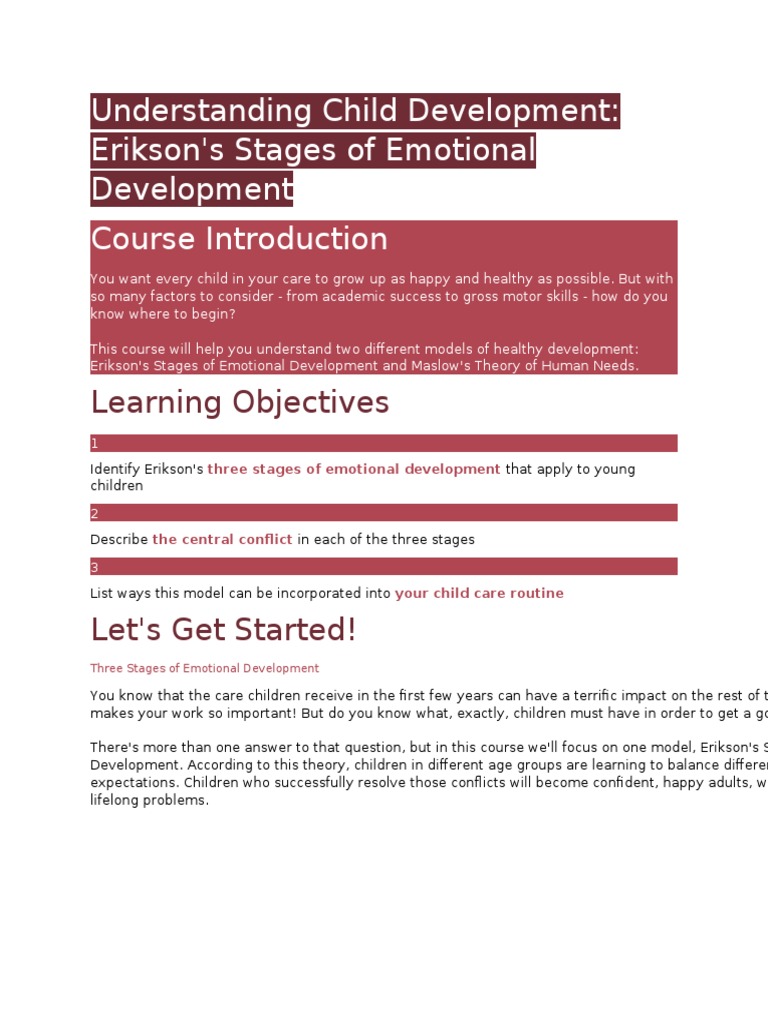 Understanding Child Development: Erikson's Stages | PDF | Child ...