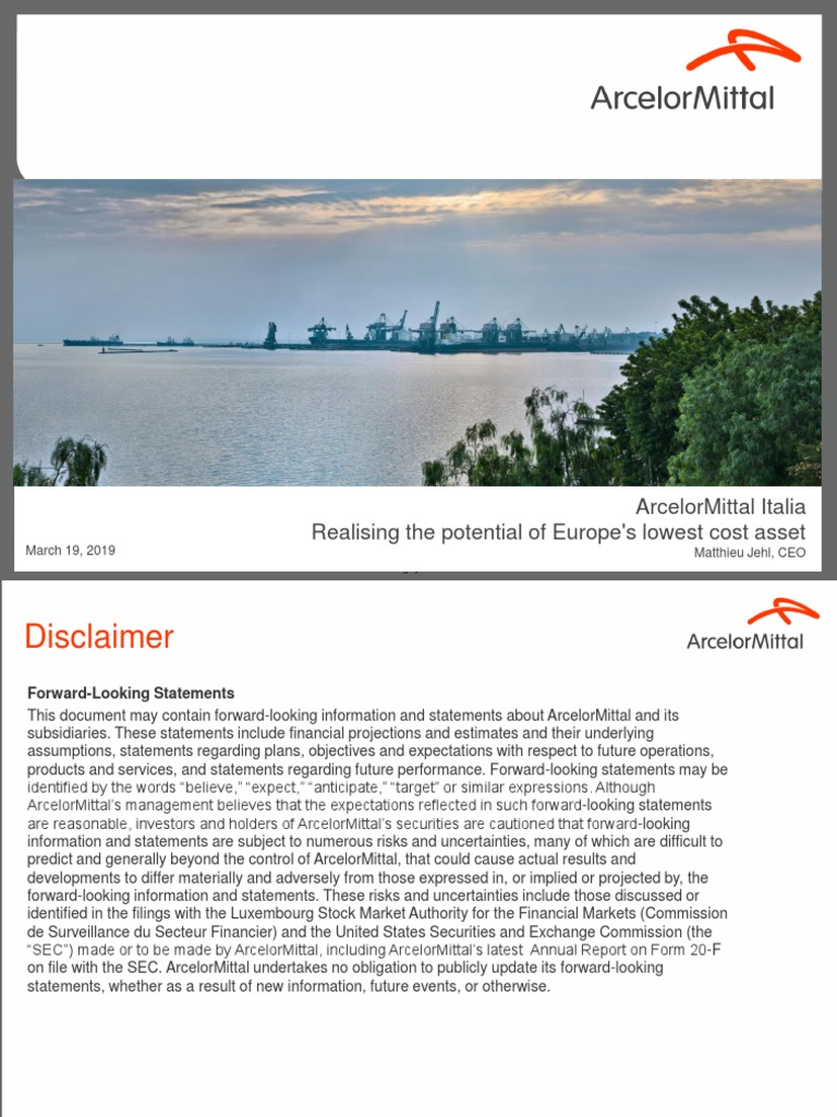 Arcelormittal Italia Realising The Potential of Europe'S Lowest Cost ...