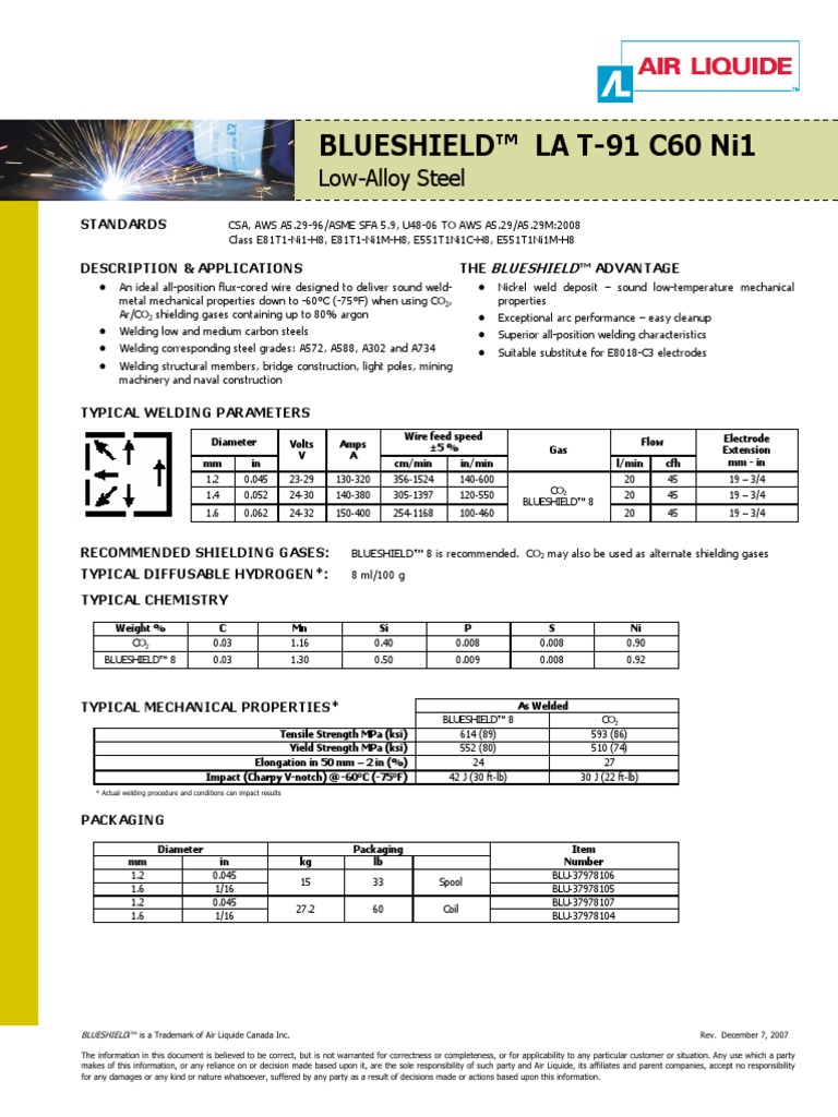 Blueshield™ La T-91 C60 Ni1: Low-Alloy Steel | PDF | Welding | Construction