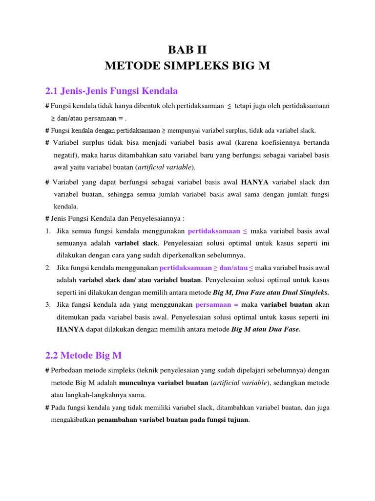 Bab 2 - Metode Simpleks Big M | PDF