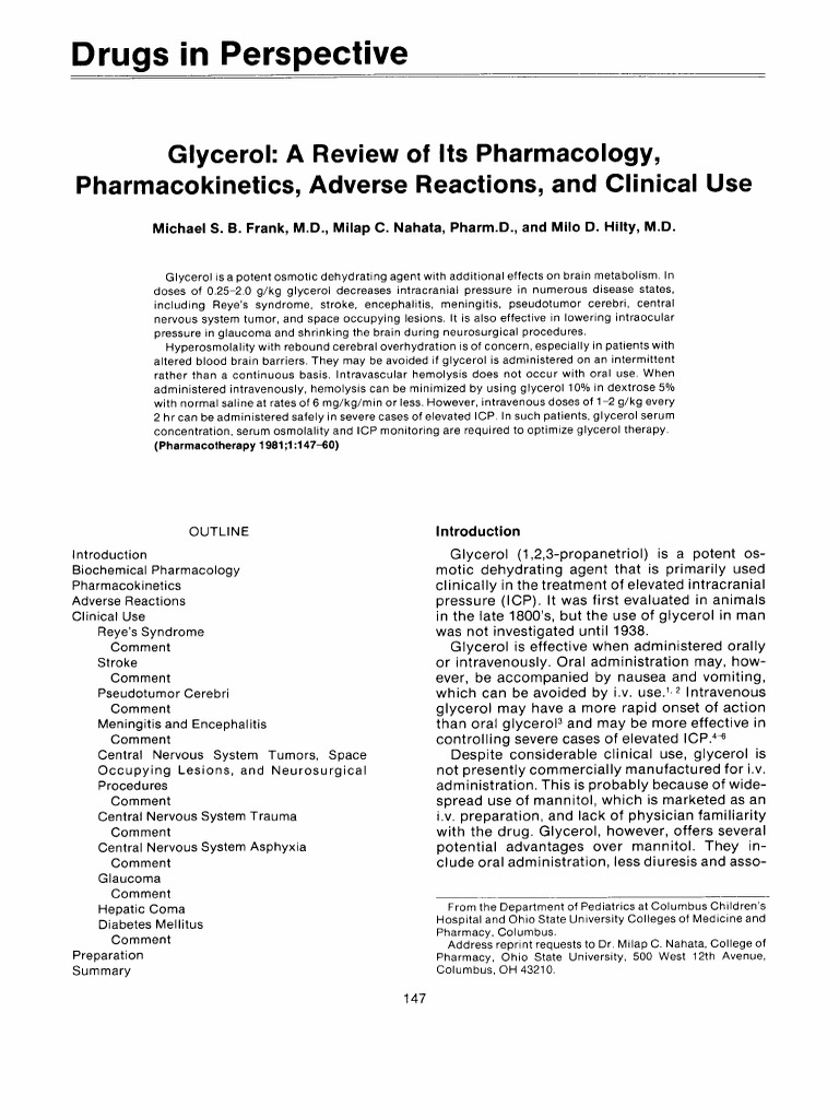 24) Glycerol - A Review of Its Pharmacology, Pharmacokinetics, Adverse ...