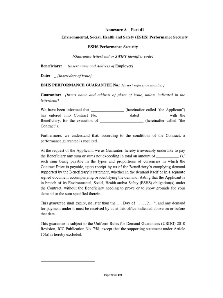 Environmental, Social, Health and Safety (ESHS) Performance Security | PDF