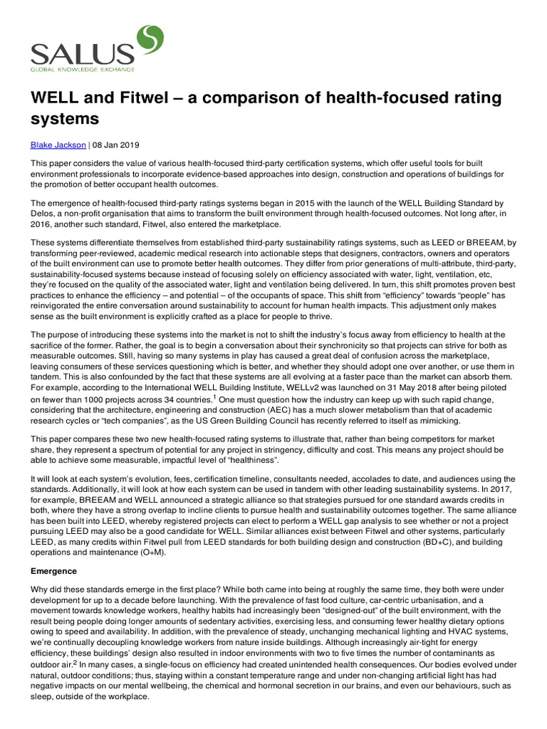 SALUS - WELL and Fitwel - A Comparison of Health-Focused Rating Systems PDF | PDF | Leadership ...