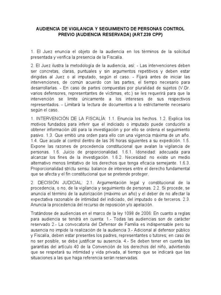 Audiencia de Vigilancia y Seguimiento de Personas Control Previo | PDF | Derecho penal ...