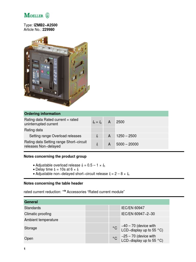 Moeller Datasheet IZMB2-A2500 229980 | PDF | Alternating Current | Electronics