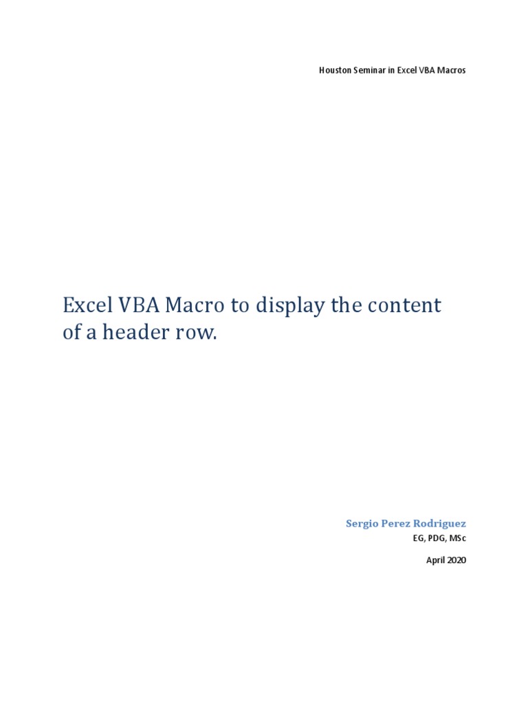 Excel Vba Header Row Pdf Computers