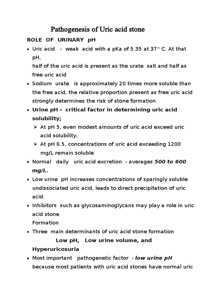 Pathogenesis of Uric Acid Stone: Role of Urinary PH | PDF | Chemistry ...