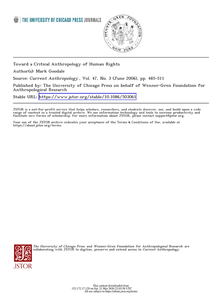 Goodale - Towards A Critical Anthropology of Human Rights. Mark Goodale ...