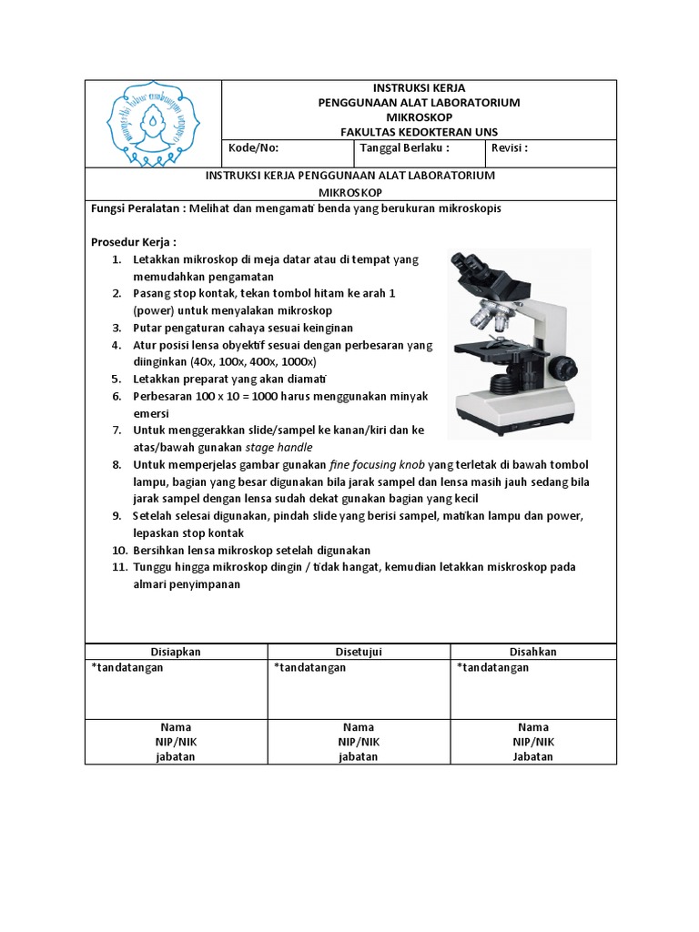 Instruksi Kerja Penggunaan Alat Laboratorium Mikroskop dan Timbangan ...