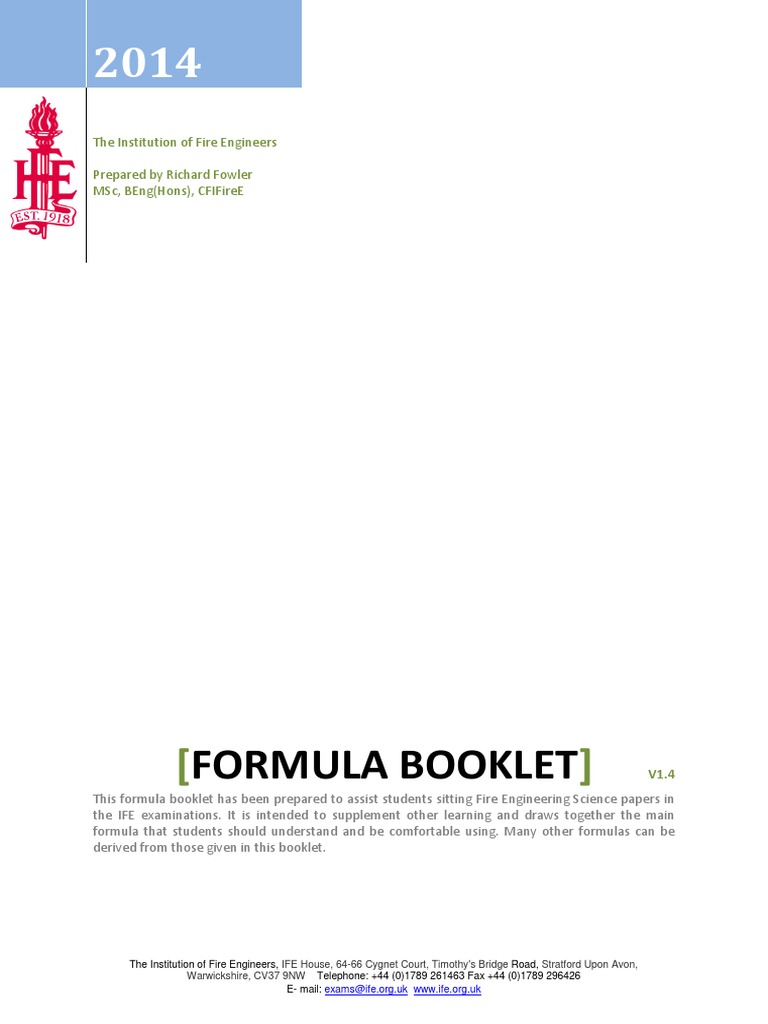 IFE Fire Engineering Formula Guide | PDF | Thermal Expansion | Force