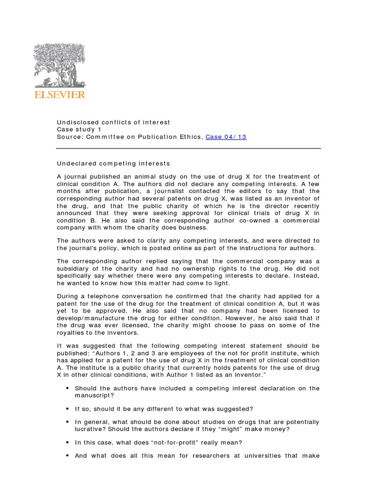 Undisclosed Conflicts of Interest Case Study 1 Source: Committee On Publication Ethics | PDF ...