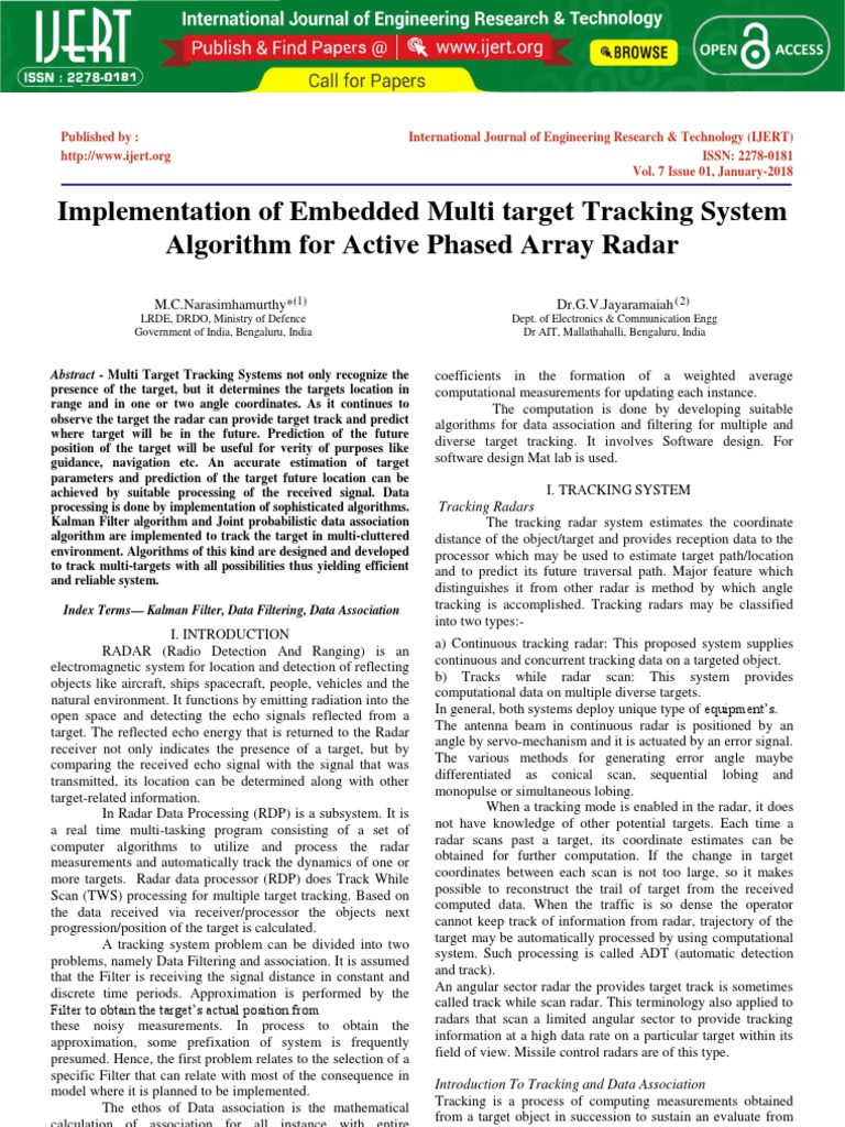Implementation Of Embedded Multi Target Tracking System Algorithm For Active Phased Array Radar 