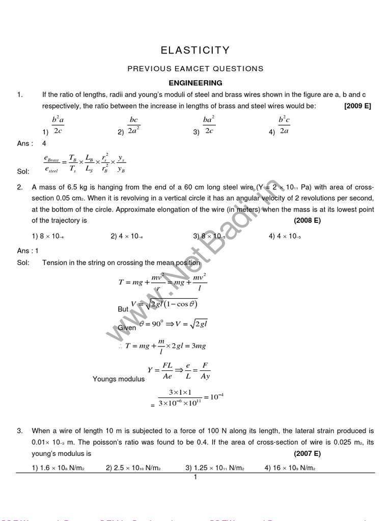Elasticity and Young's Modulus Questions | PDF | Young's Modulus | Elasticity (Physics)