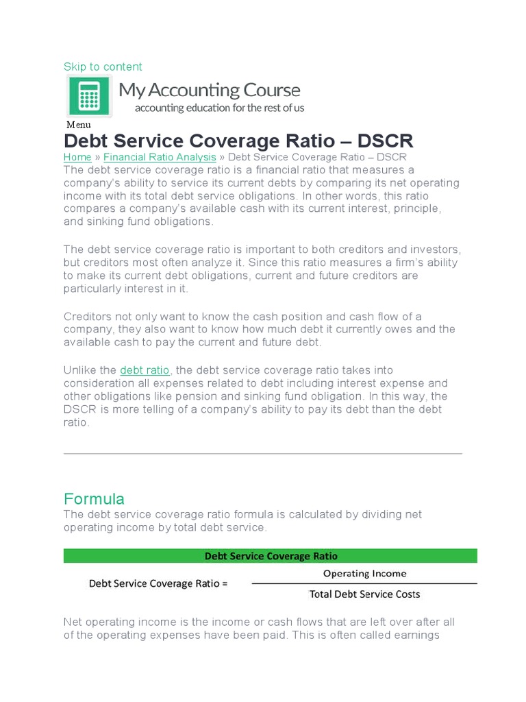 Debt Service Coverage Ratio | PDF | Revenue | Debt