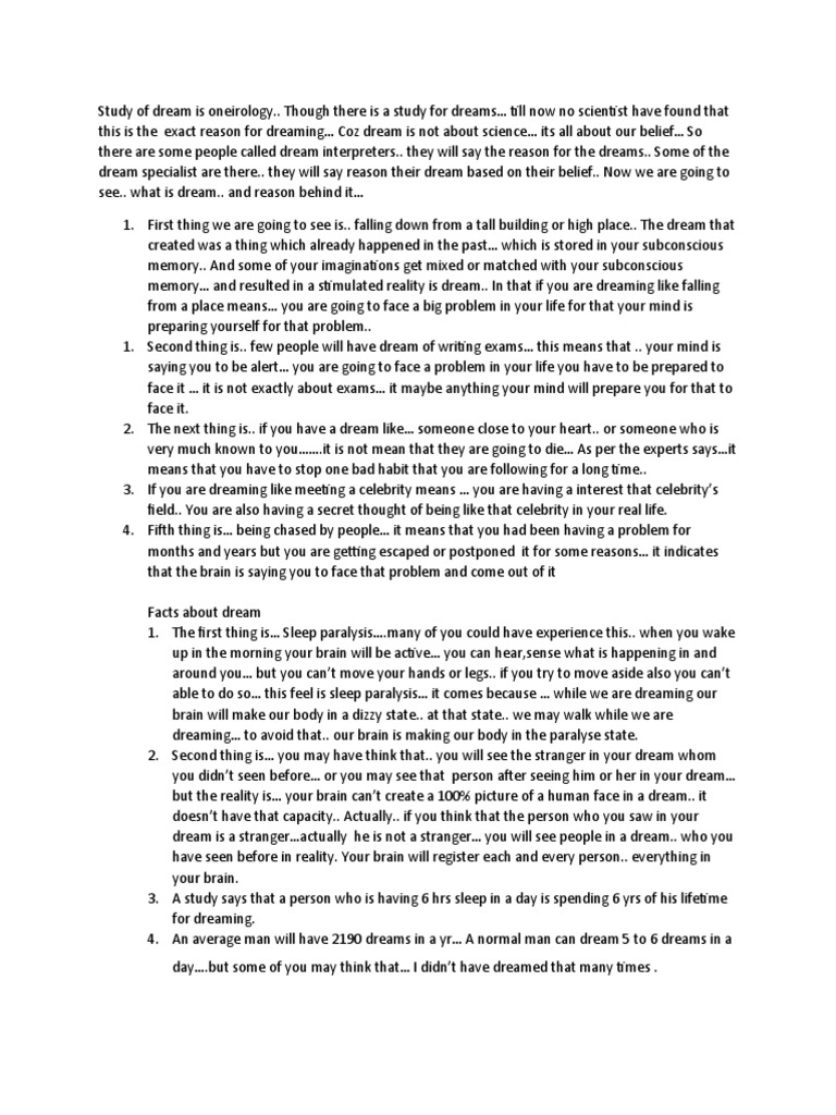Study of Dream Is Oneirology | PDF | Dream | Rapid Eye Movement Sleep