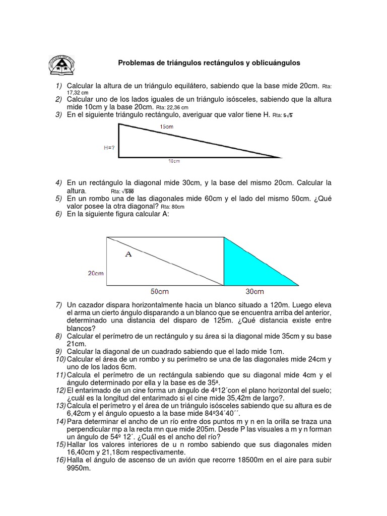 Problemas de Triángulos Rectángulos y Oblicuangulos | PDF | Rectángulo | Triángulo