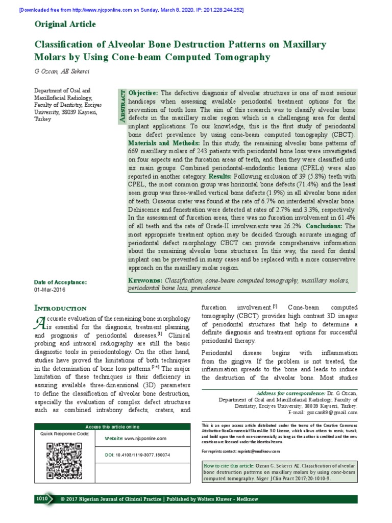Classification of Alveolar Bone Destruction Patterns On Maxillary PDF ...