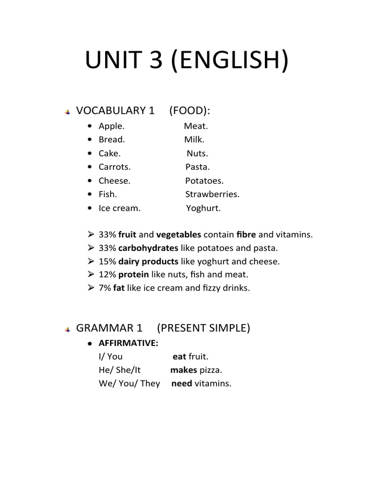 Unit 3 (English) : Vocabulary 1 (Food) | PDF | Lifestyle
