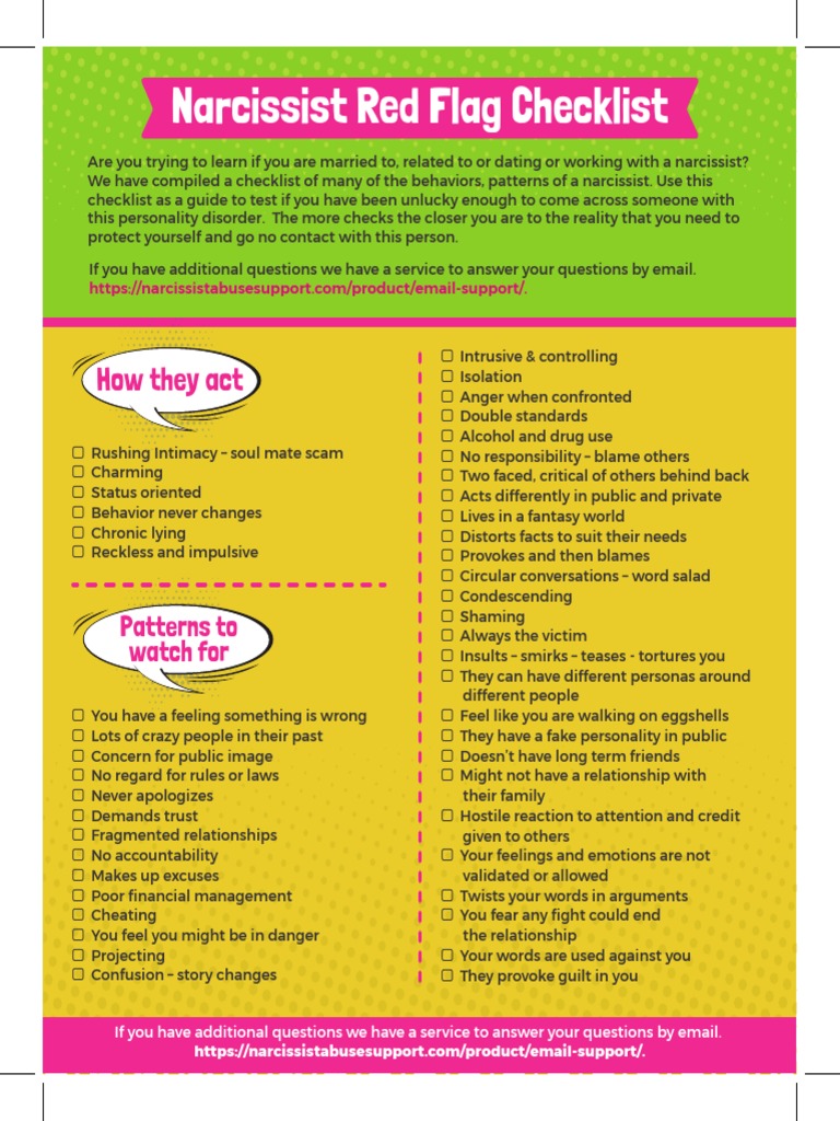Final Red Flag Checklist | PDF | Narcissism | Infidelity