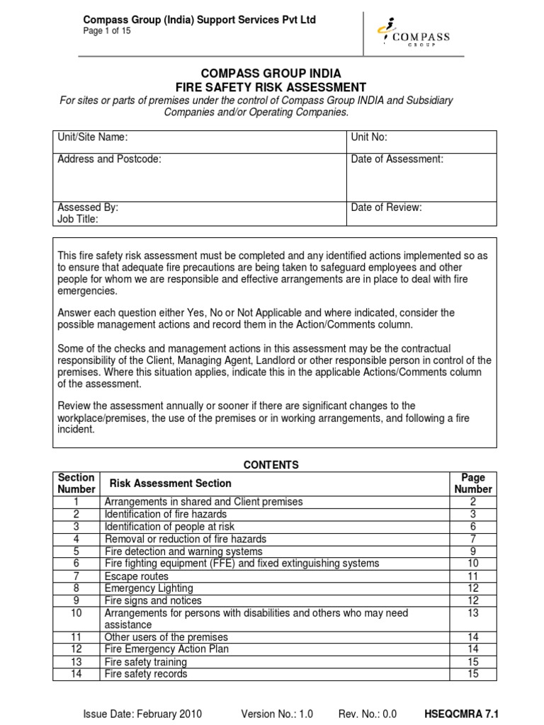 Fire Safety Risk Assessment Form HSEQCMRA 7.1 | PDF | Fire Safety | Fires