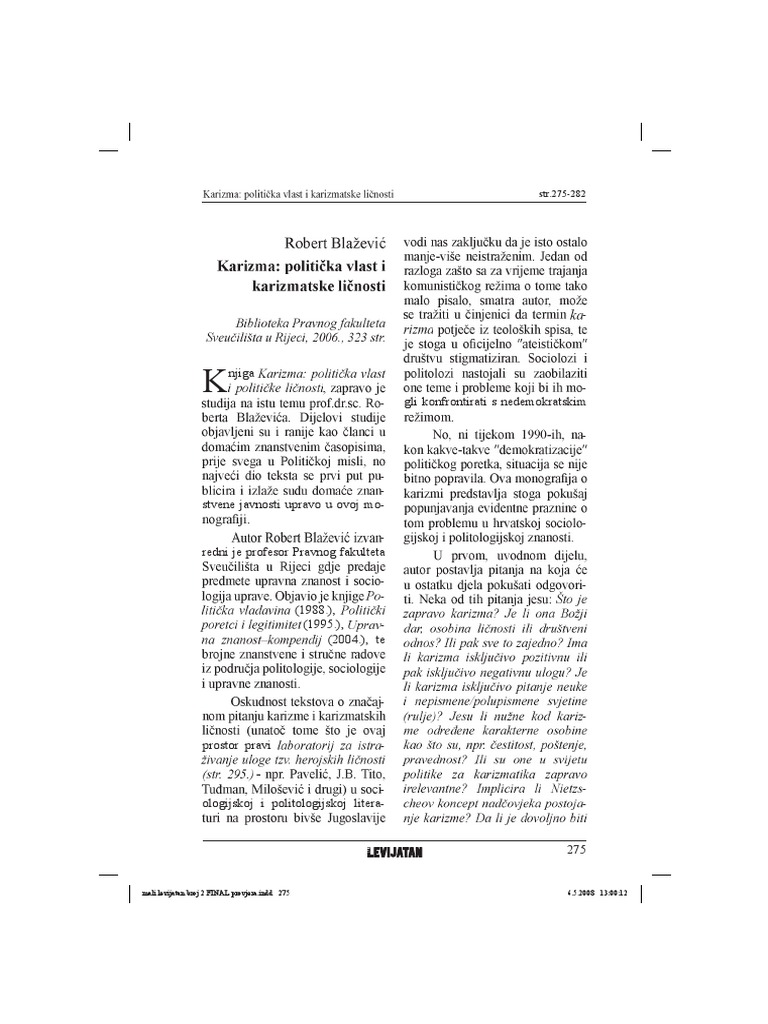 11 Prikaz Robert Blazevic Karizma Politicka Vlast I Karizmatske Licnosti Bukovac 1 | PDF