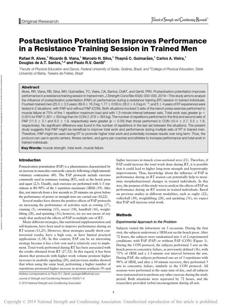 Postactivation Potentiation Improves Performance in A Resistance ...