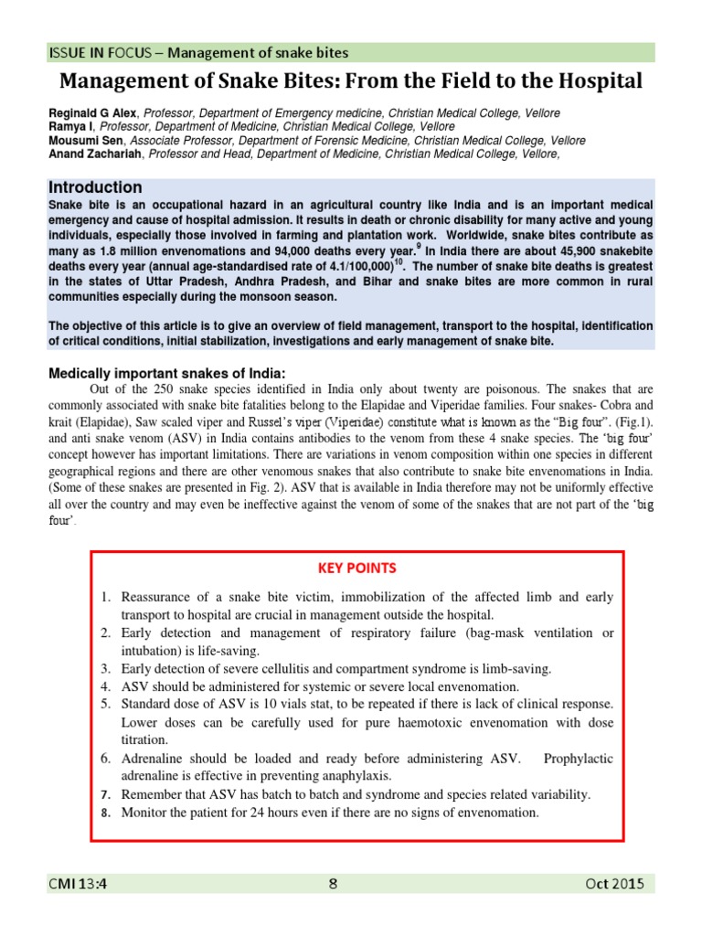 8 19 Management of Snake Bites PDF | PDF | Allergy | Diseases And Disorders