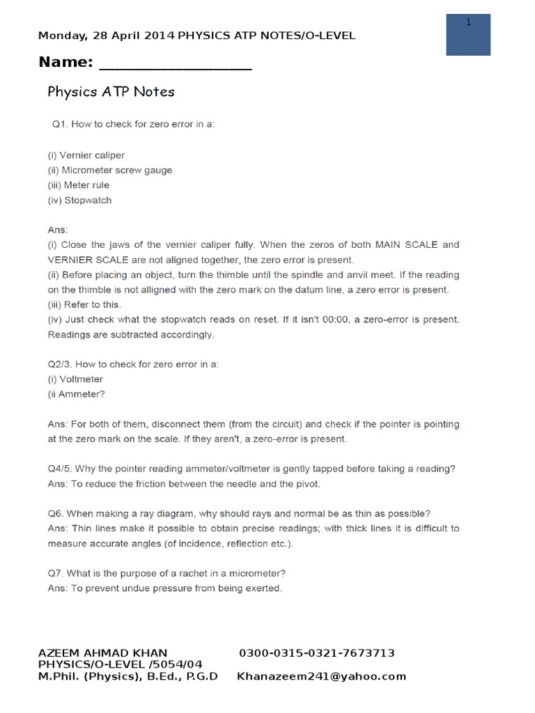 O-Level Physics ATP Notes | PDF | Wellness