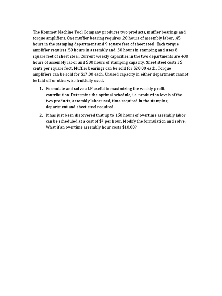 Problem 1. Komet Machine Tool Problem PDF | PDF | Technology & Engineering
