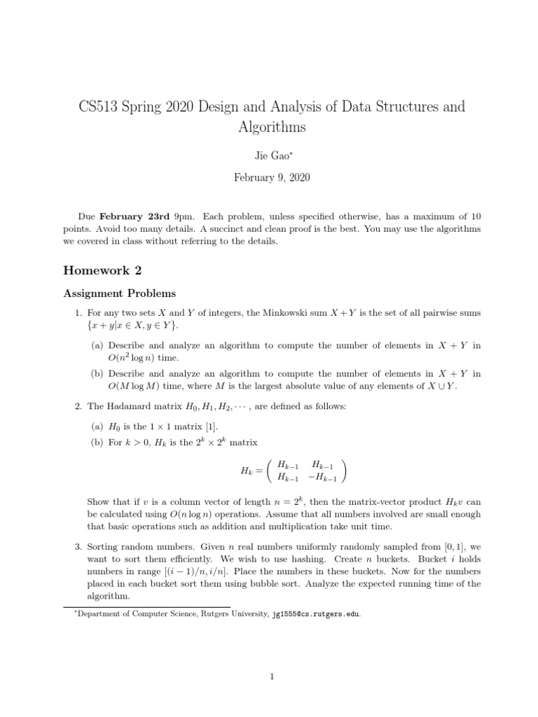 CS513 Spring 2020 Design and Analysis of Data Structures and Algorithms | PDF | Matrix ...