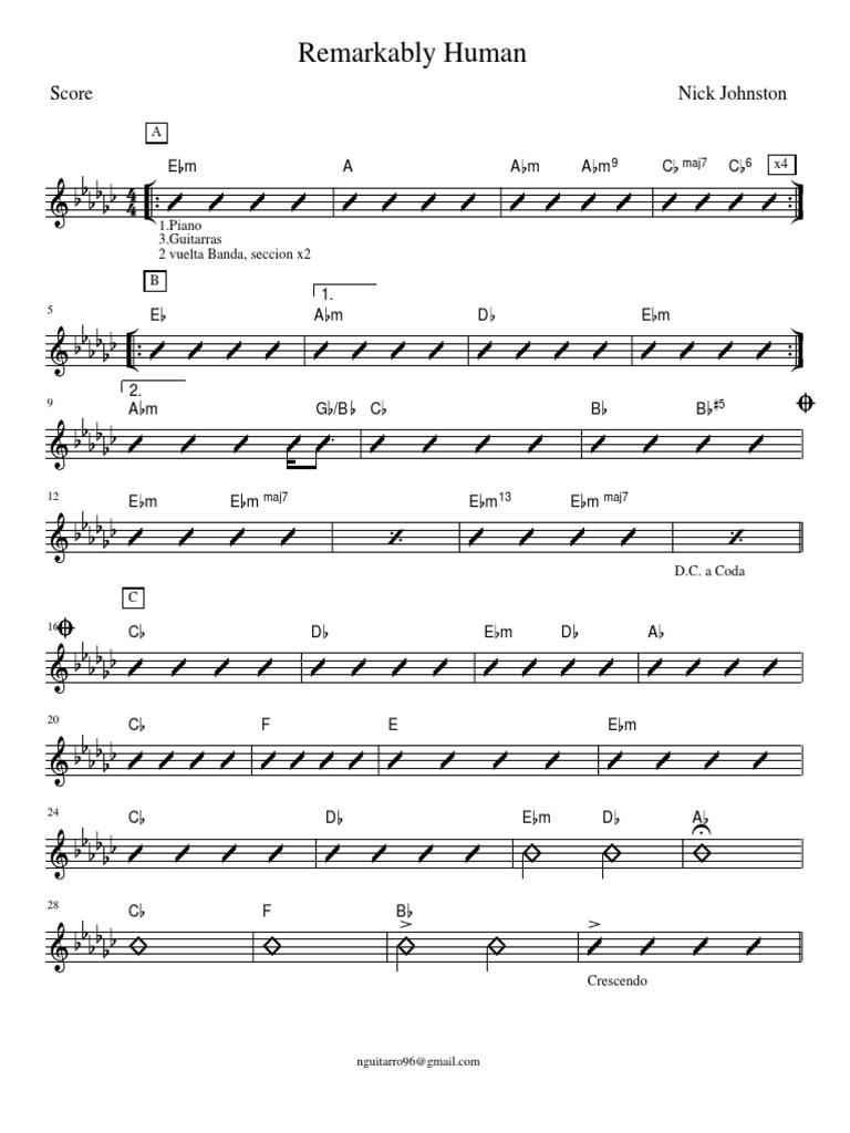 Remarkably Human Nick Johnston Score PDF | PDF | Music Theory | Musicology