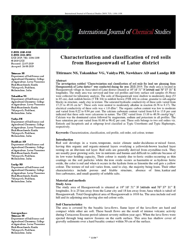 Characterization and Classification of Red Soils From Hasegaonwadi of ...