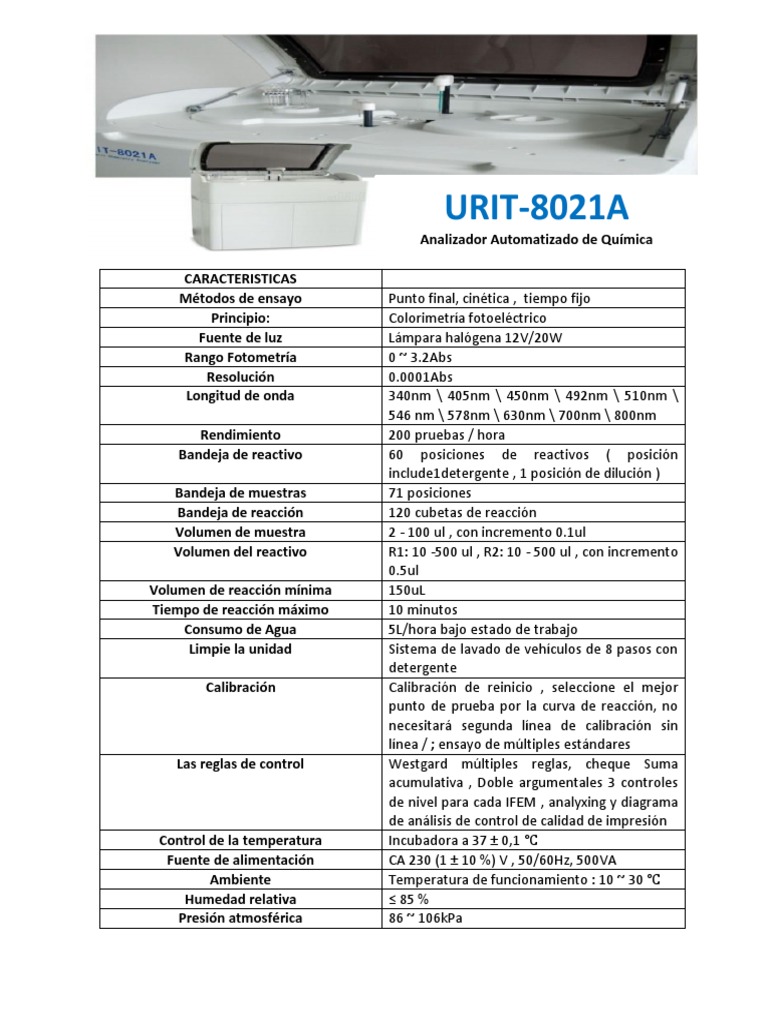 Ficha T. Equipo Urit-8021a PDF | PDF | Agua | Ciencias fisicas