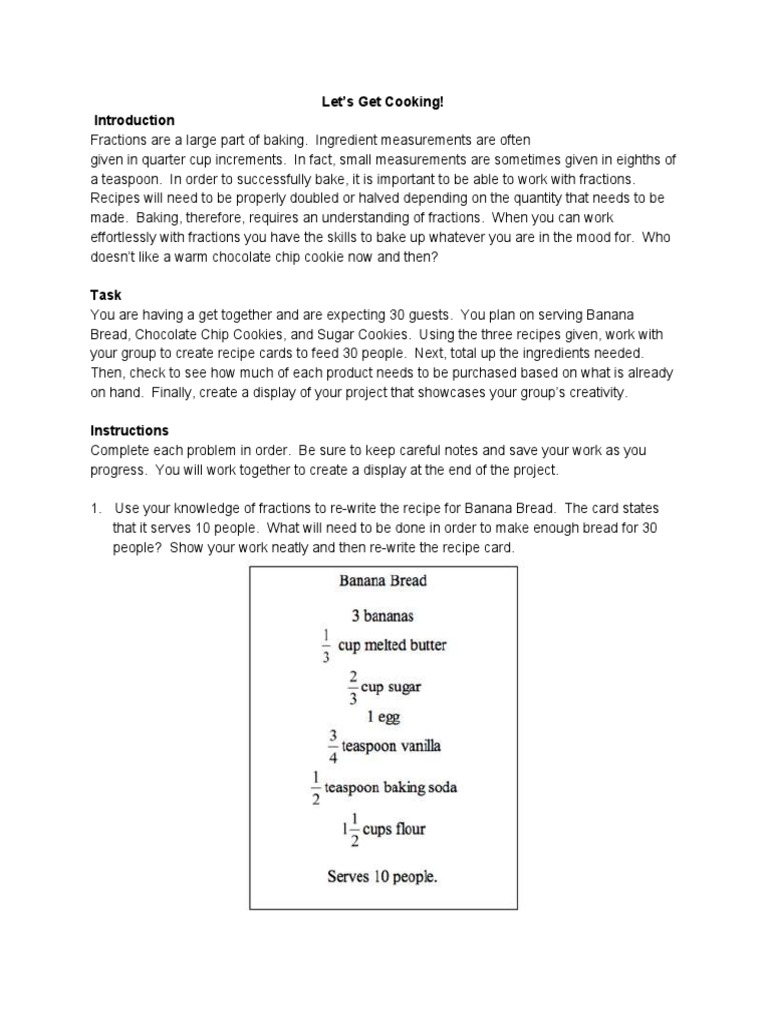 Entire Cooking Project Dividing and Multiplying Fractions | PDF ...