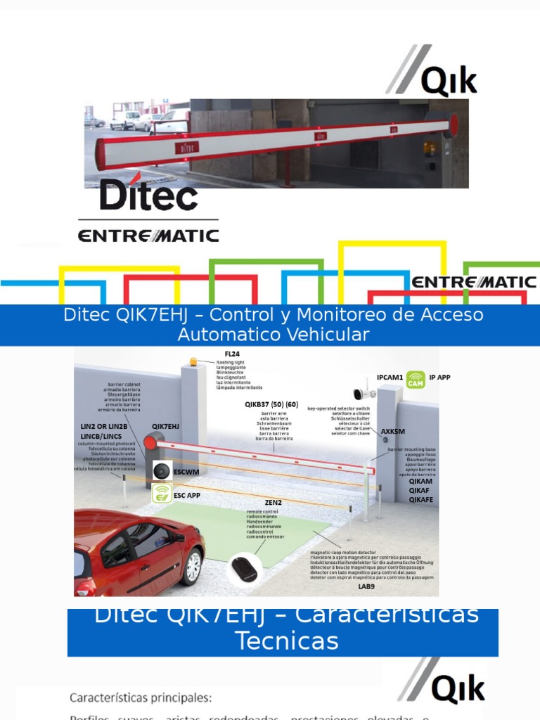 Ditec QIK7EHJ: Barrera Vehicular Automática | PDF | Electrónica | Equipo