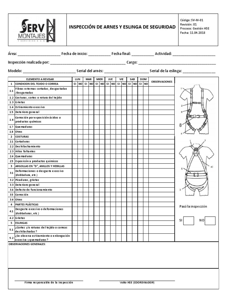 Formato de Inspección de Arnés y Eslinga de Seguridad | PDF