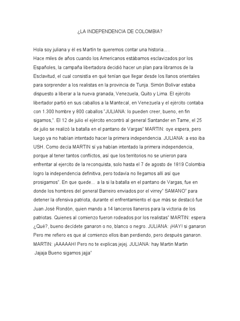 Cuento de La Independencia de Colombia | PDF | Conflictos del segundo ...