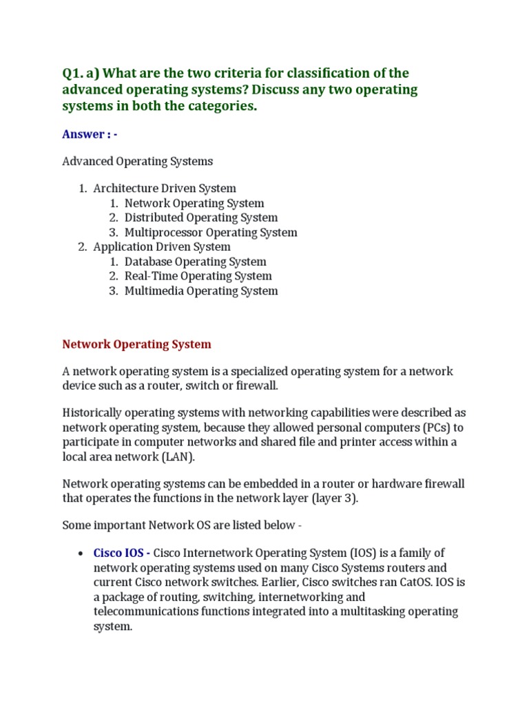 Q1. A) What Are The Two Criteria For Classification of The Advanced ...